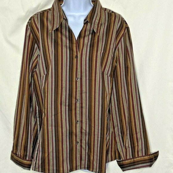 Antilia Femme | Tops | Brown Rust X Striped Design Blouse Buttonup ...